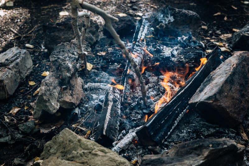 Small Bonfire on Outdoor Recreation Stock Photo - Image of burn, bright ...