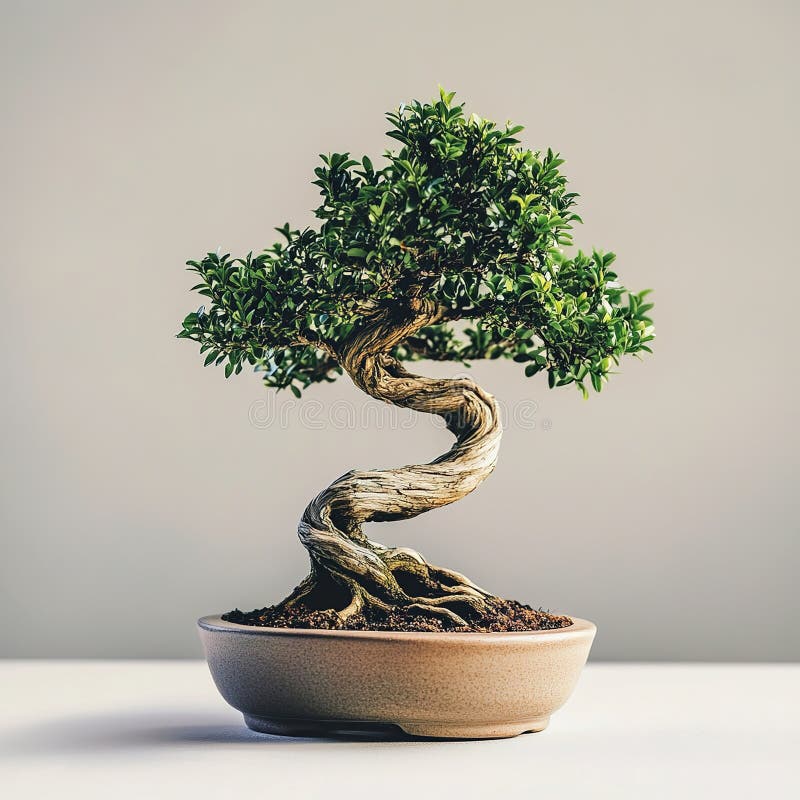 Small Bonsai Tree with Dense Foliage in a Shallow Round Pot Stock Image ...