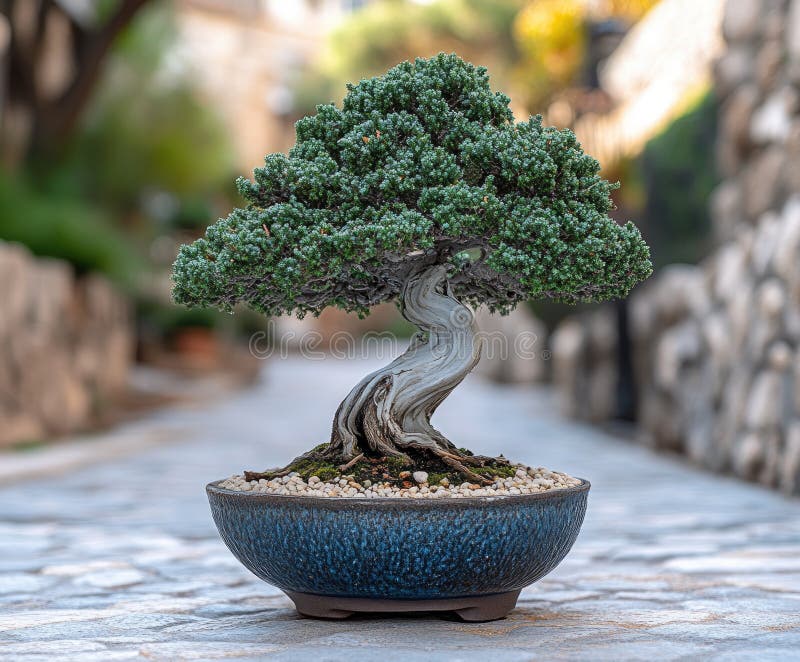 Small Bonsai Tree Standing on Stone Pavement Stock Illustration ...