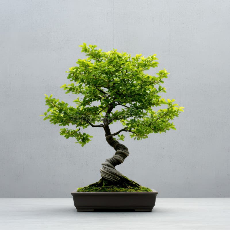 Small Bonsai Tree with Twisted Trunk and Vibrant Green Leaves Stock ...