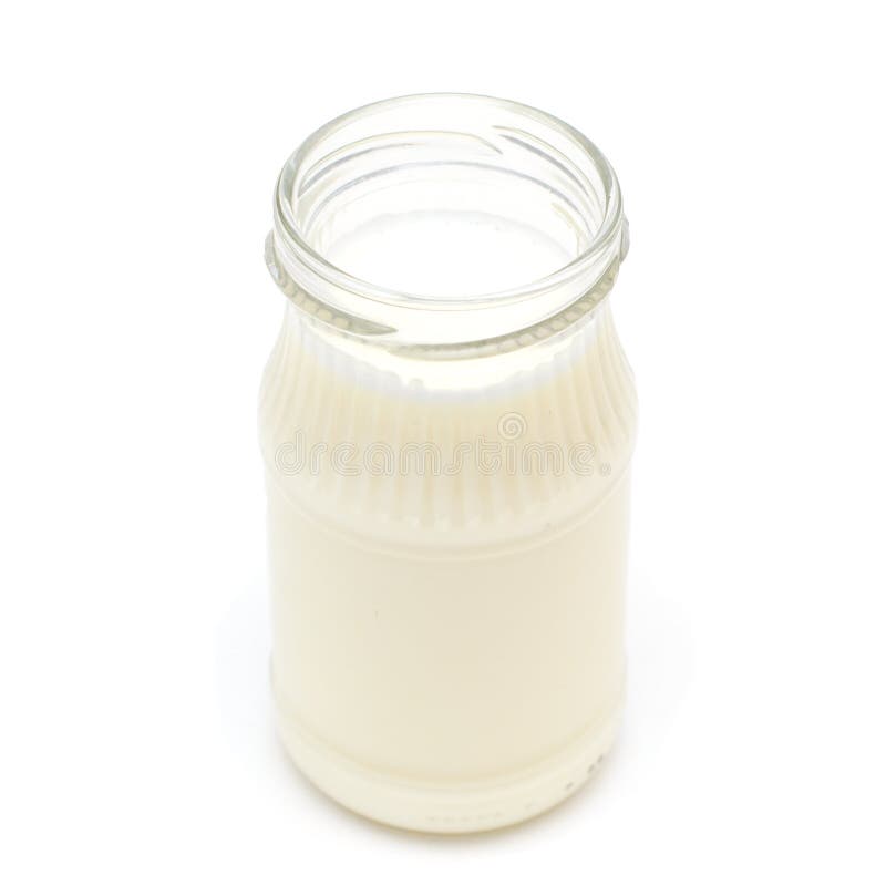 Small Bottle with Milk Isolated on White Background.Baby Milk Product ...