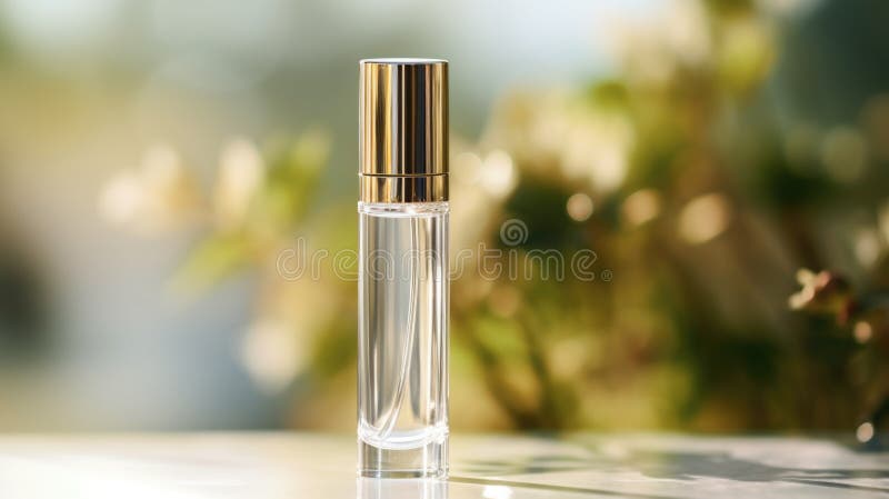 A Small Bottle of Perfume Sitting on a Table, AI Stock Image - Image of ...