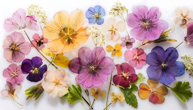 A Small Bouquet of Colorful Pressed Flowers on a White Background Stock ...