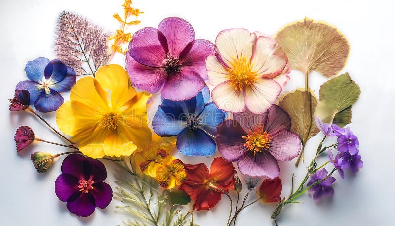 A Small Bouquet of Colorful Pressed Flowers on a White Background Stock ...