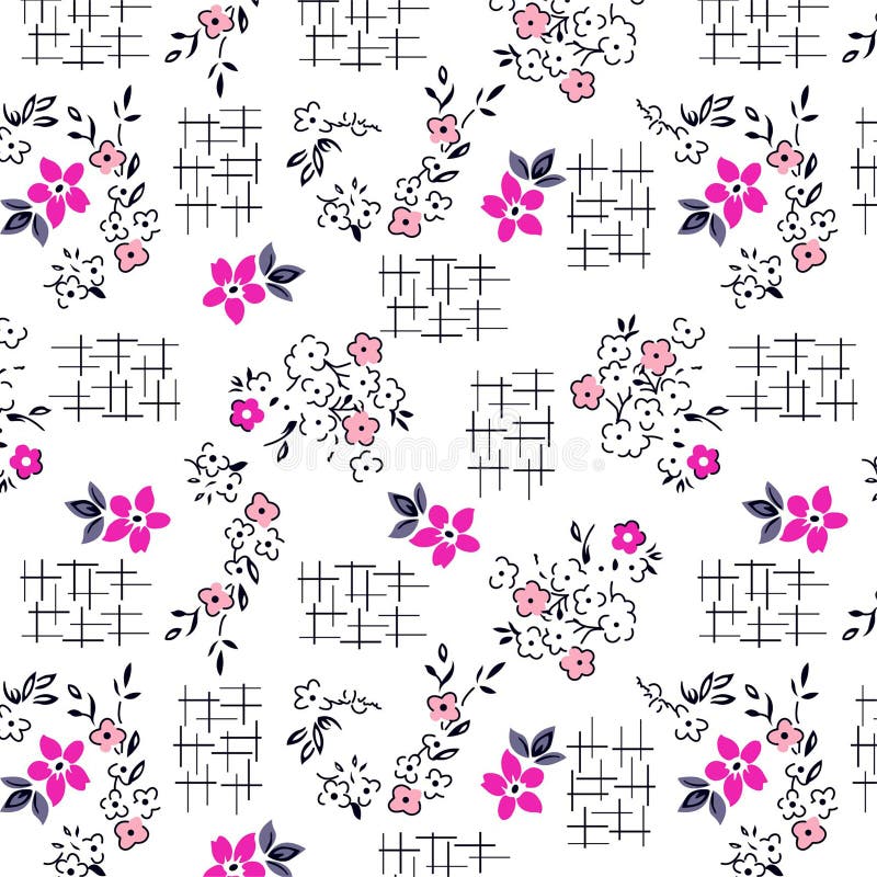 Small Bouquet Flowers Pattern with Abstract Elements Stock Vector ...