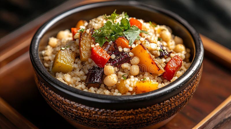 A Small Bowl of Moroccan Couscous Topped with Roasted Vegetables Stock ...