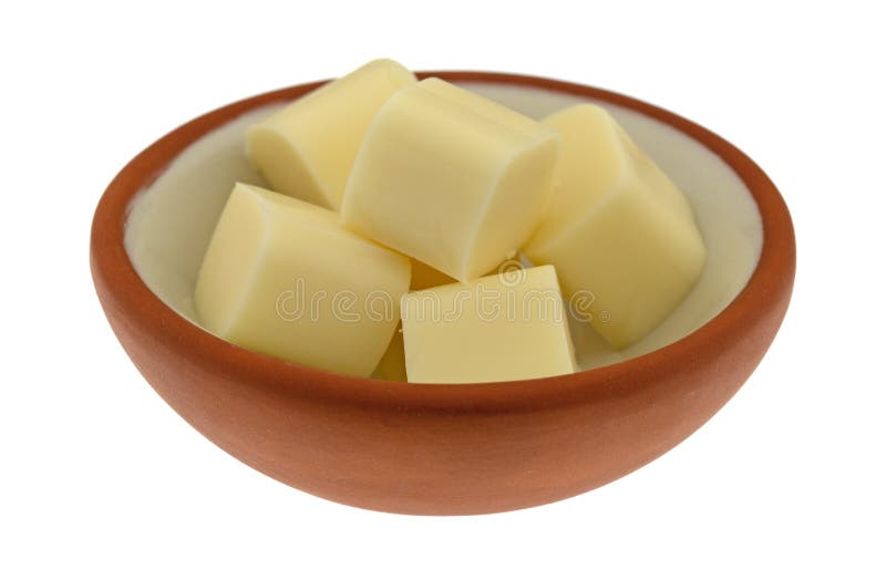 Small Bowl of Mozzarella String Cheese Pieces on a White Background ...