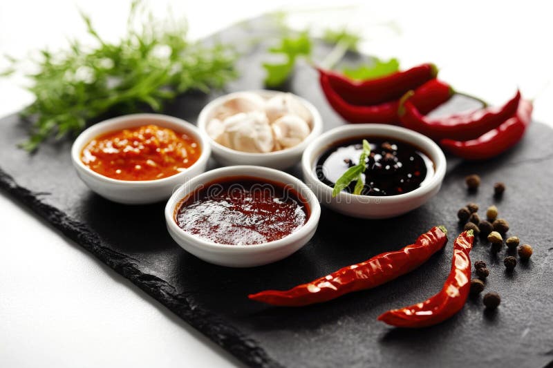 Small Bowls of Condiments Placed on a Slate Board, Suitable for Table ...