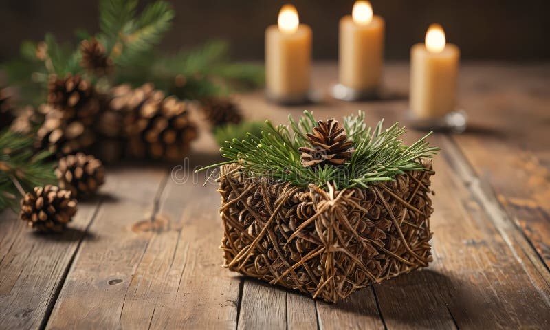 Small Box with Pine Cones and Pine Cones Stock Image - Image of candle ...