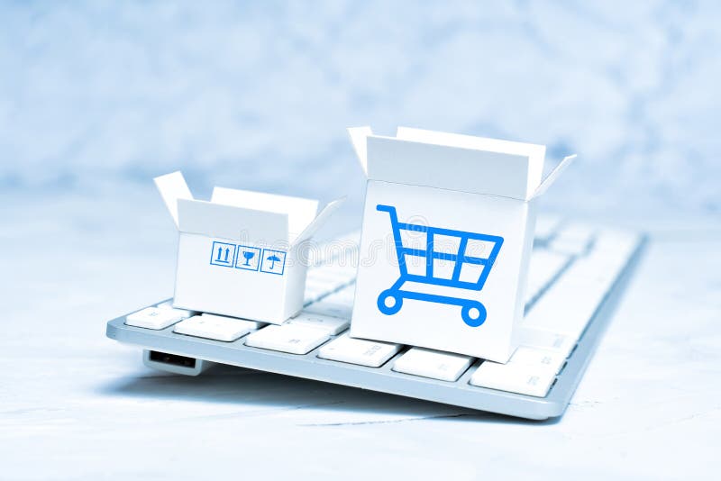 Small Boxes with Delivery Marking on a Keyboard Stock Image - Image of ...