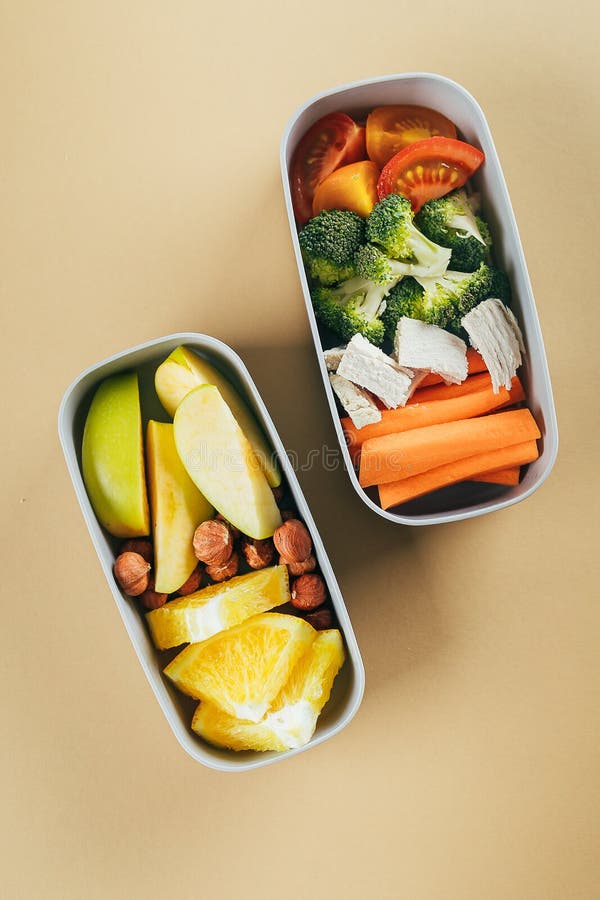 Small Boxes for Healthy Snacks, Fruits and Nuts. Top View Stock Photo ...