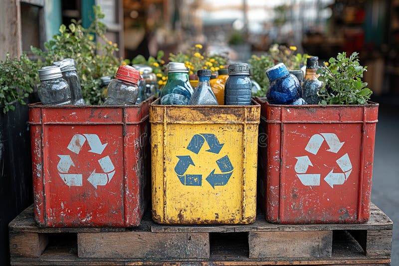 Small Boxes with Recycling Symbol and Plastic Bottles in Them Stock ...