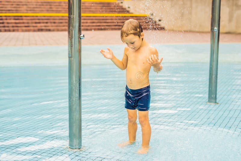 Small Boy Having Fun in Swimming Pool Stock Image - Image of backyard ...