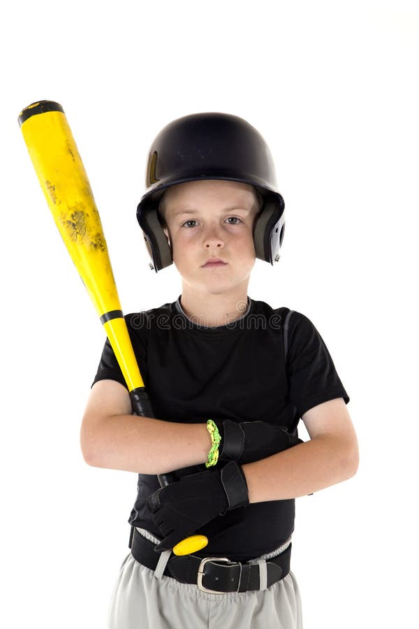 Small Boy Holding His Baseball Bat with a Serious Expression Stock ...