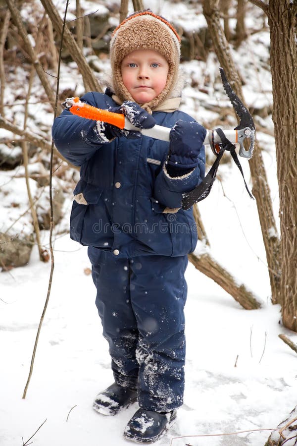 Small boy with ice axe stock image. Image of nature, person - 19185417