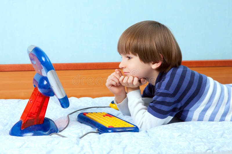 Small Boy Play With Computer Stock Photo - Image of innocence ...