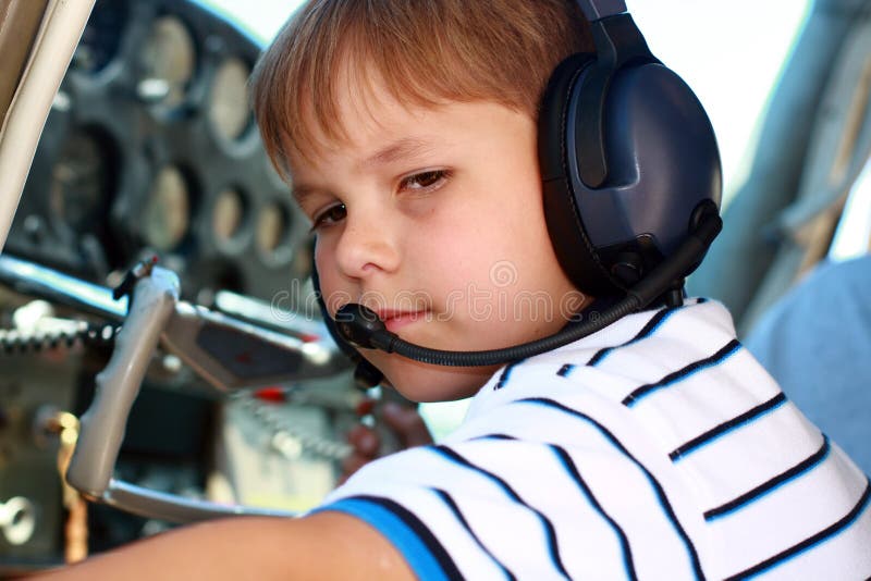 Small Boy Playing Pilot in Airplane Stock Photo - Image of instrument ...