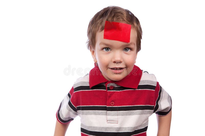 Small Boy with Red Tape on Their Foreheads Stock Photo - Image of ...