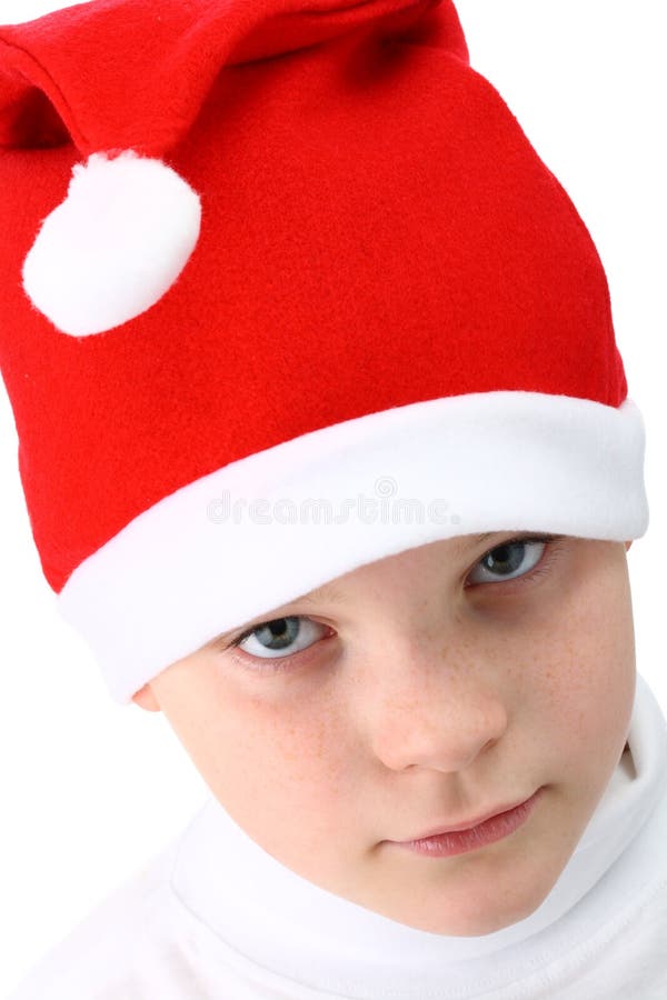 Small Boy in Santa S Hat Isolated on White Stock Image - Image of ...