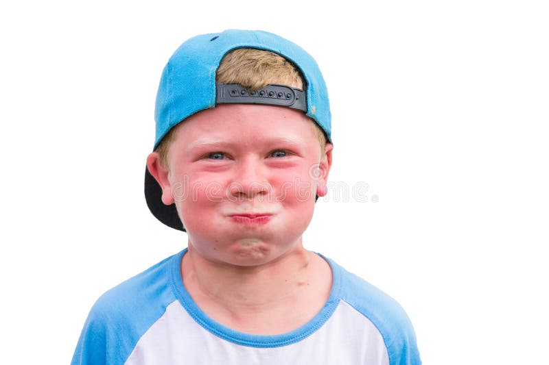 Small Boy Try To Hold Breath Getting Red Stock Image - Image of blue ...
