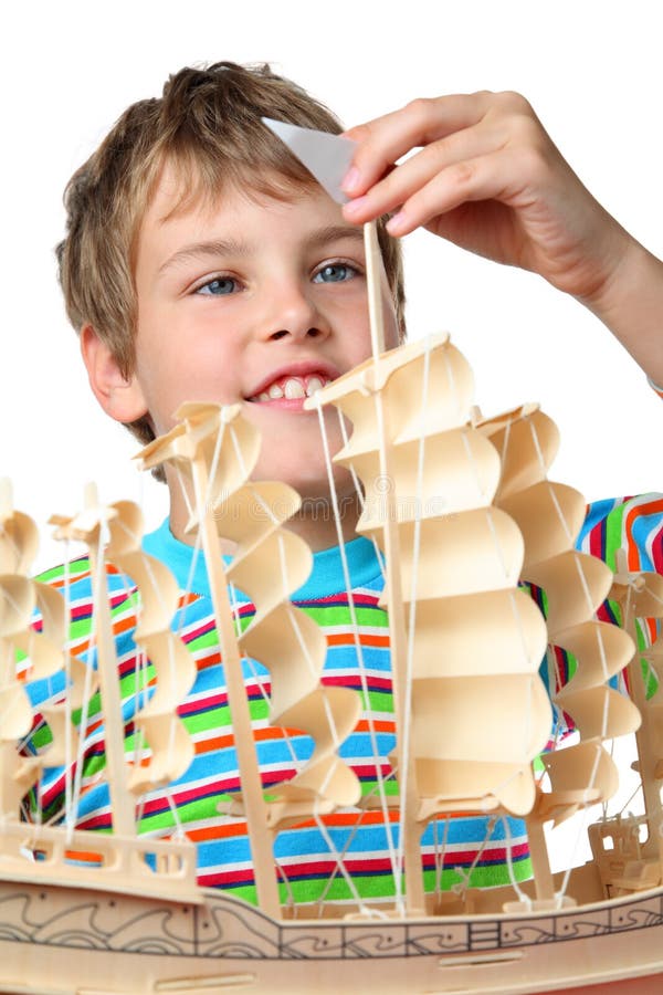 Small Boy Work with Zeal on Artificial Ship Stock Image - Image of ...
