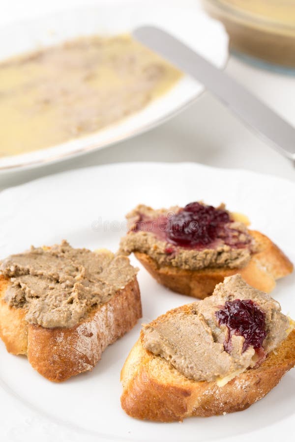 Small Bread Pieces with Homemade Pate on White Plate Stock Photo ...