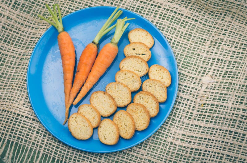 Small Bread Slices, Carrots and Butter Rosemary on Stock Photo - Image ...