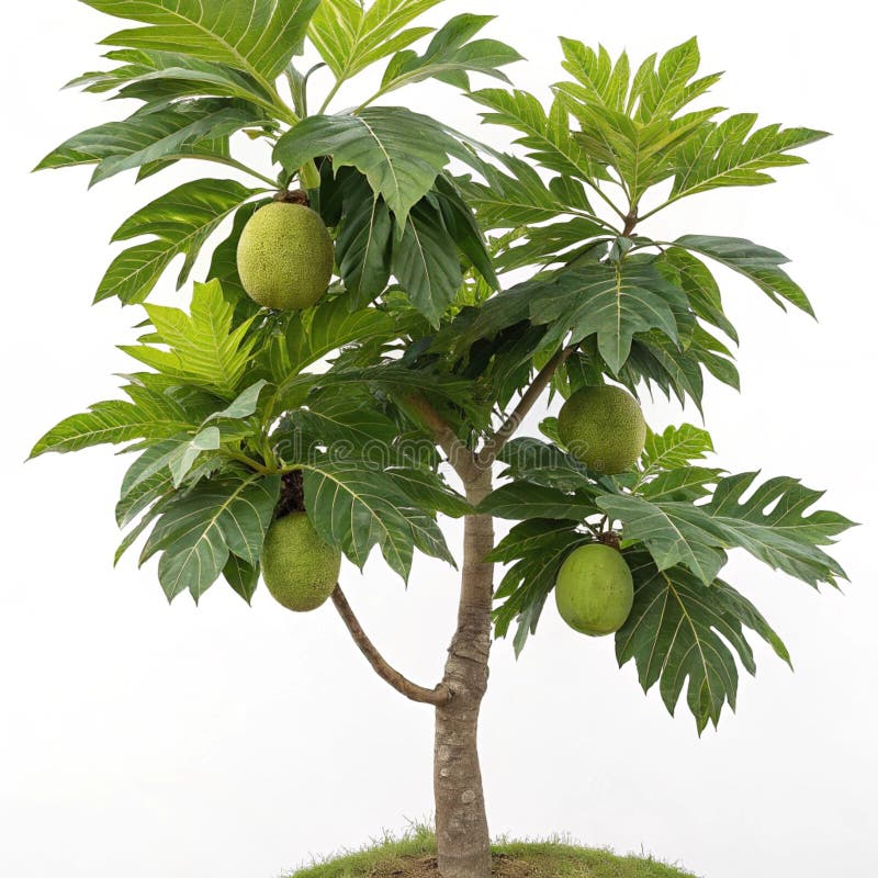 Small Breadfruit Tree with Breadfruit on White Background Stock ...