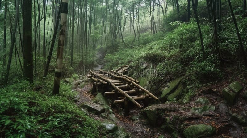 Small Bridge between the Bamboo Forests Stock Illustration ...