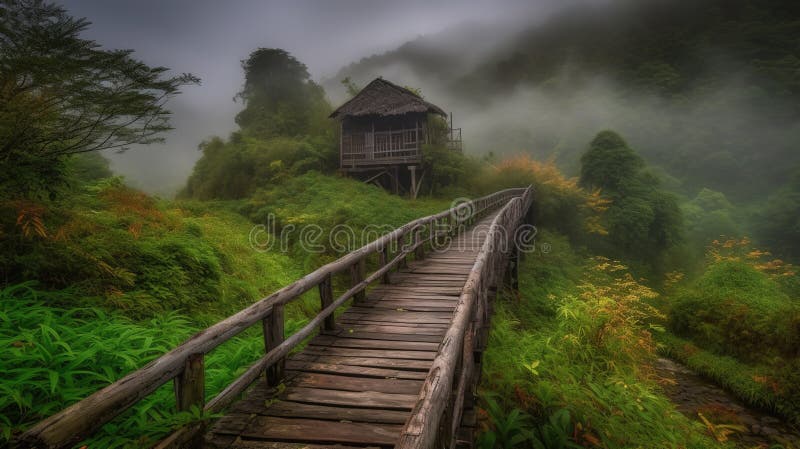 Small Bridge between the Bamboo Forests Stock Illustration ...