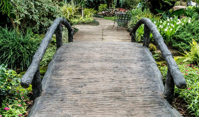 Small bridge in garden stock image. Image of park, brown - 74692809