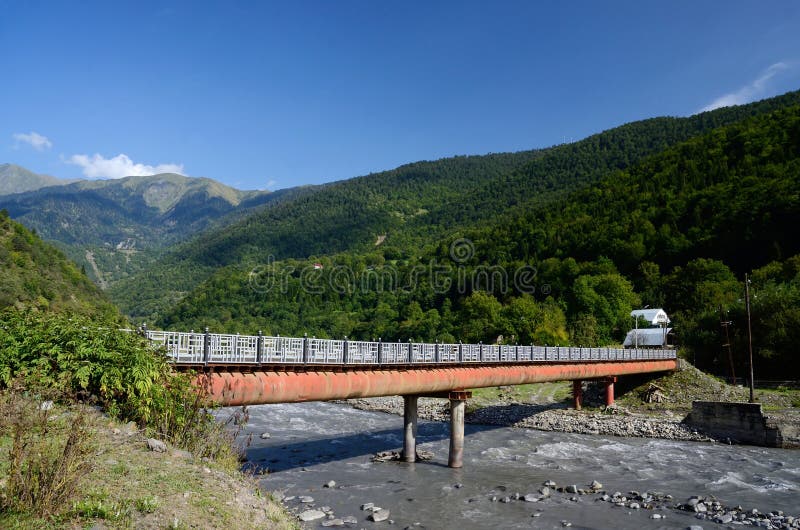 Small Bridge Over Mountain River In Upper Svaneti, Georgia Editorial ...