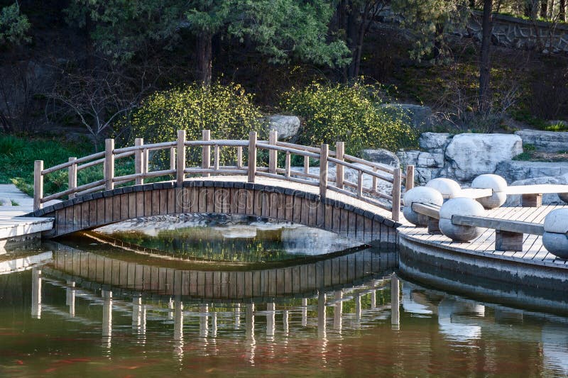 The Small Bridge Over a Pond Stock Photo - Image of outside, flower ...
