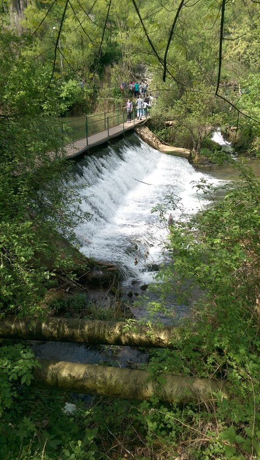 Small Bridge on the River with Waterfalls Stock Photo - Image of ...