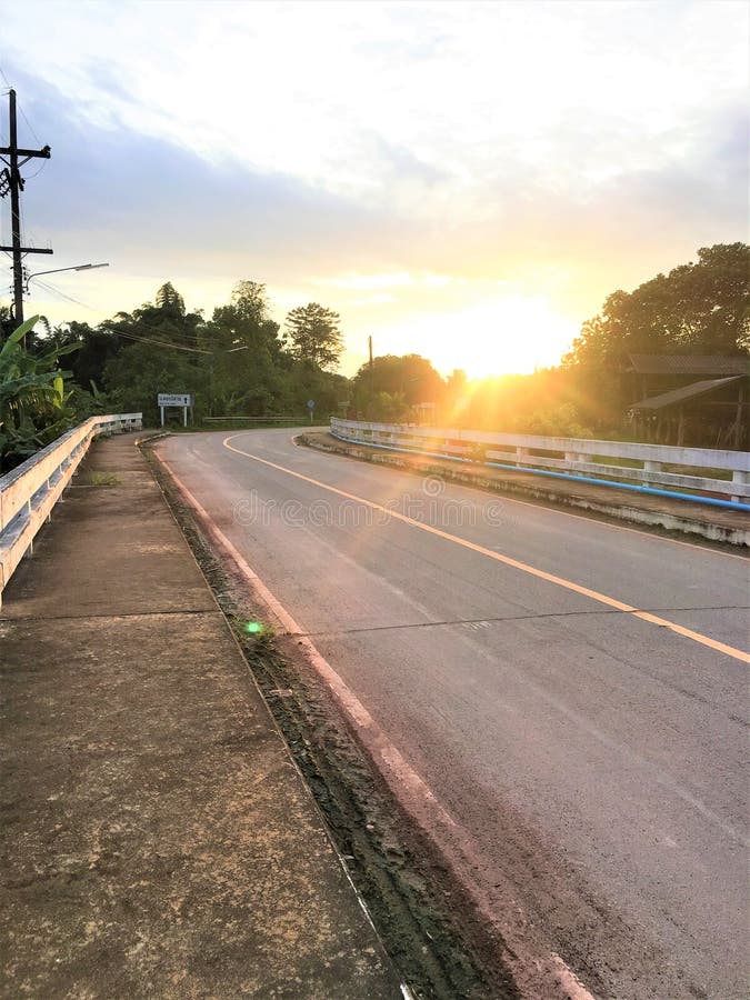 Small Bridge on Road Sunset Background. Stock Image - Image of footpath ...