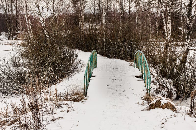 Small Bridge in Winter Snowy Weather Stock Photo - Image of idyllic ...
