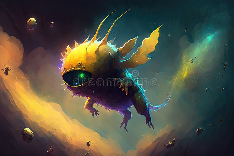 Small Bright Creatures Flying Around Space Creature Walking in Air ...
