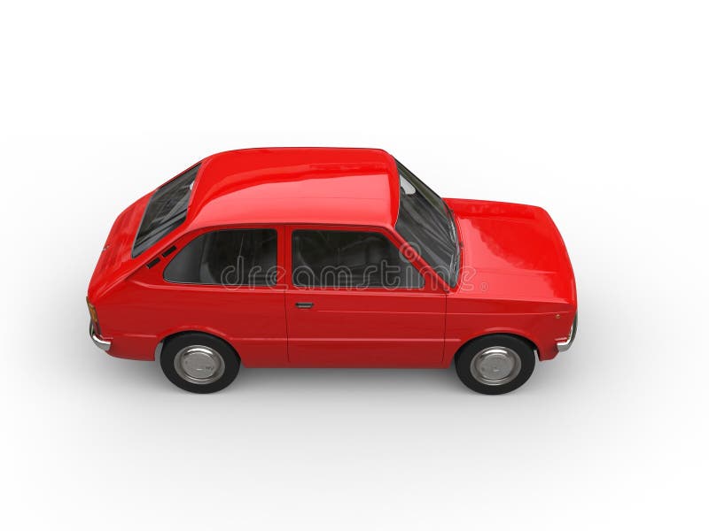 Small Bright Red Vintage Compact Car - Top Down View Stock Illustration ...