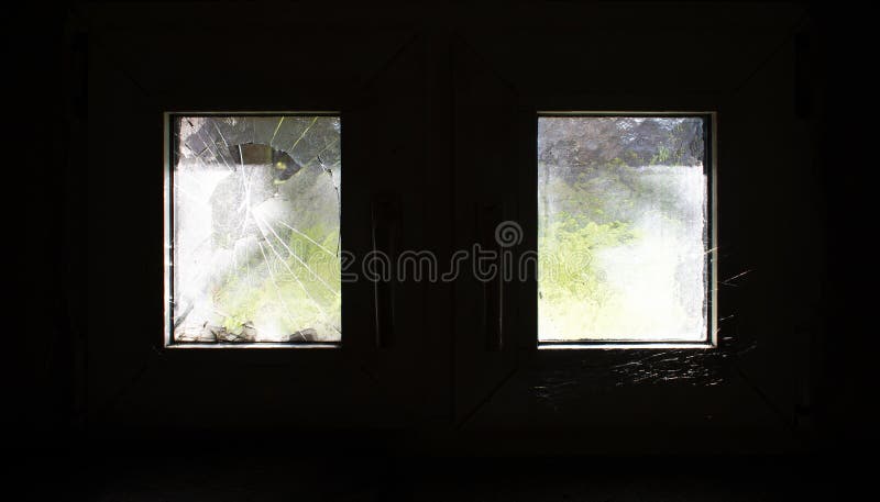 Small Broken Window in the Dark Building Stock Image - Image of ...