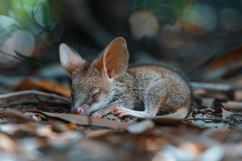 A Small Brown Animal is Lying on a Bed of Leaves Stock Photo - Image of ...