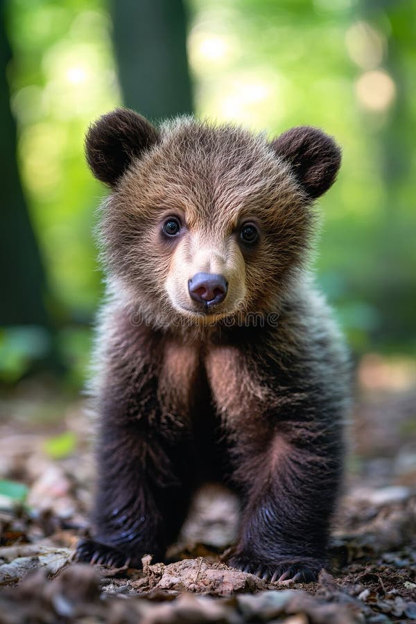 A Small Brown Bear Standing in the Woods Stock Image - Image of fluffy ...