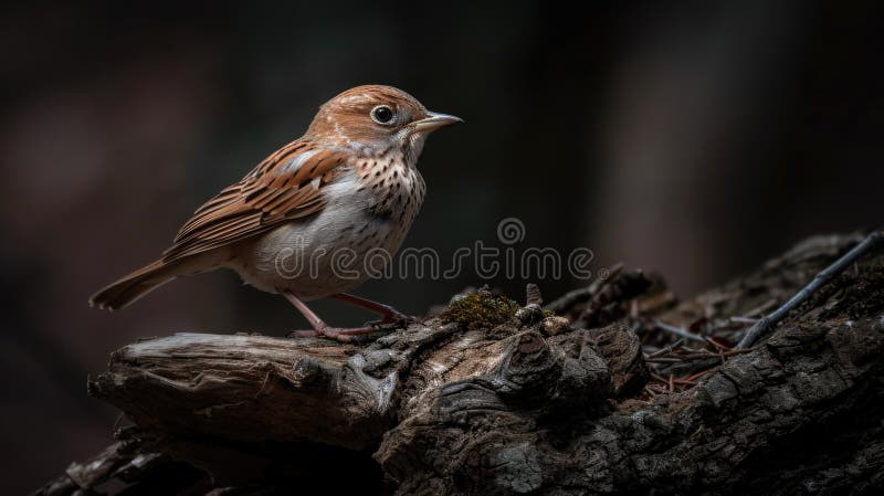 A Small Brown Bird is Perched on a Log Stock Image - Image of feather ...