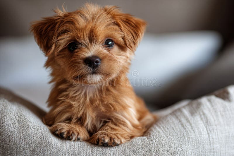 A Small Brown Dog Sits Comfortably on the Top of a Couch, Looking ...