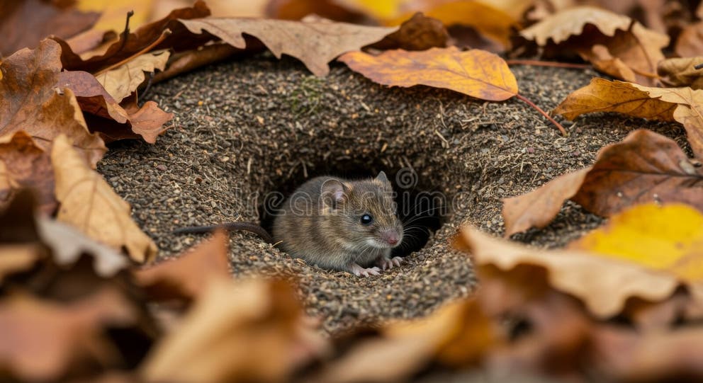 Small Brown Mouse in Autumn Leaf Litter Burrow Stock Illustration ...