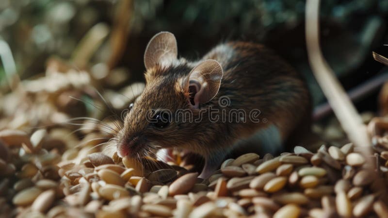 Small Brown Mouse is Eating Some Seeds Stock Image - Image of green ...