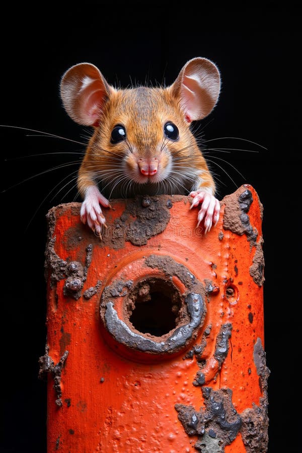 A Mouse Peeking Out of a Hole in a Rusty Pipe Stock Photo - Image of ...