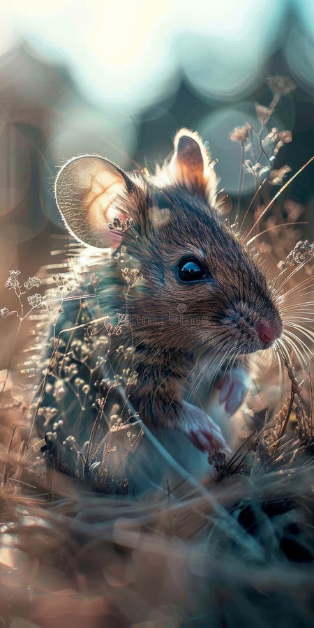 A Small Brown Mouse is Sitting in the Grass Stock Illustration ...
