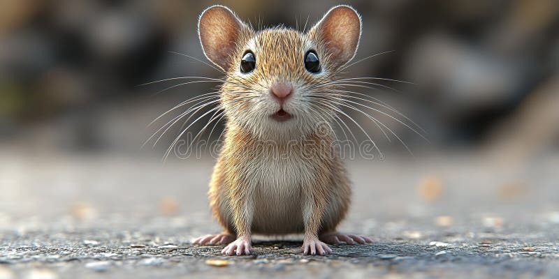 Small Brown Mouse Standing on a Path with Surprised Expression in a ...