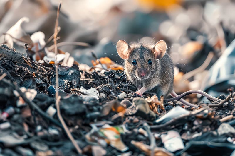 Small Brown Mouse is Standing in a Pile of Trash Stock Photo - Image of ...