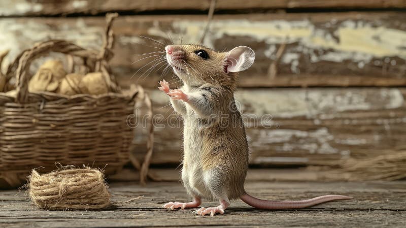 Curious Mouse with a Basket of Nuts Stock Image - Image of background ...